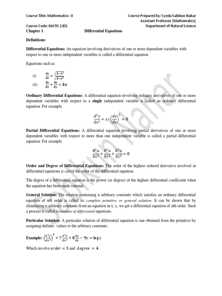 Differential Equations Course Guide | PDF | Differential Equations ...