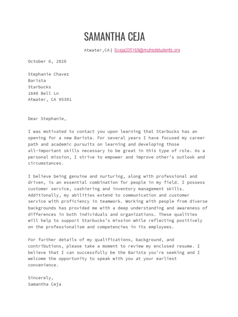Samantha Ceja - Cover Letter Rough Draft | PDF
