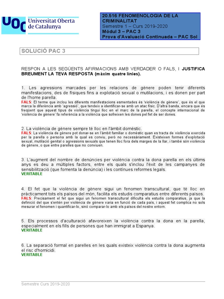 PAC 3 Solucio Fenomenologia de La Criminalitat | PDF