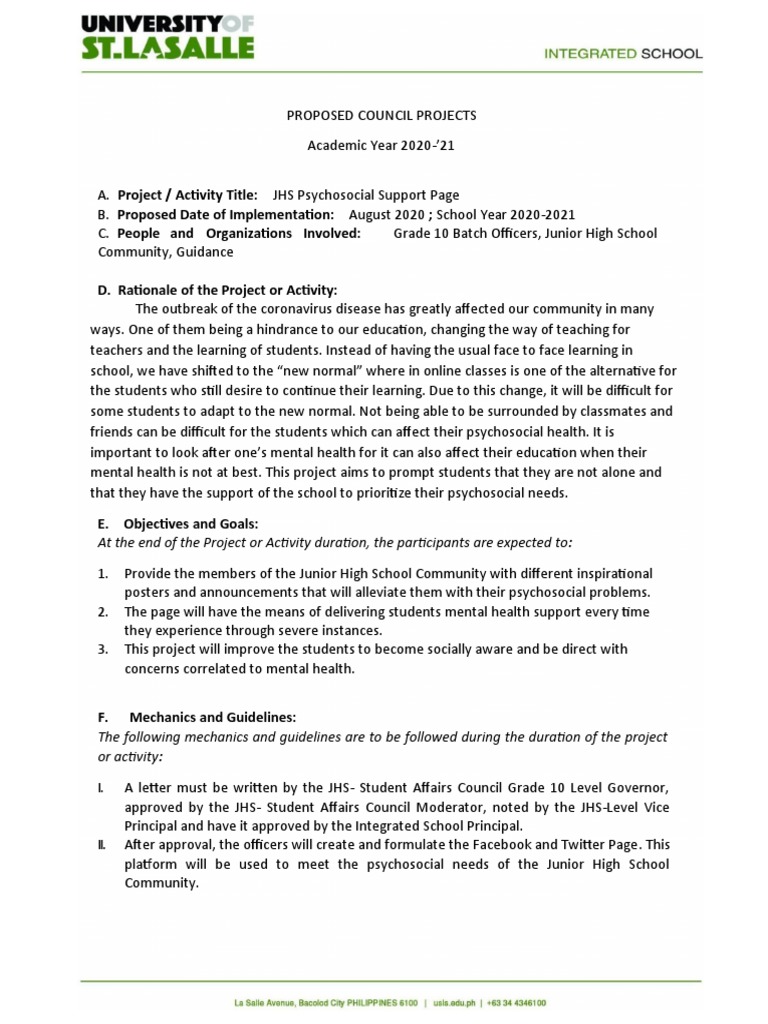 Project-Proposal (Psychosocial Support Page) | PDF | Schools | Psychosocial