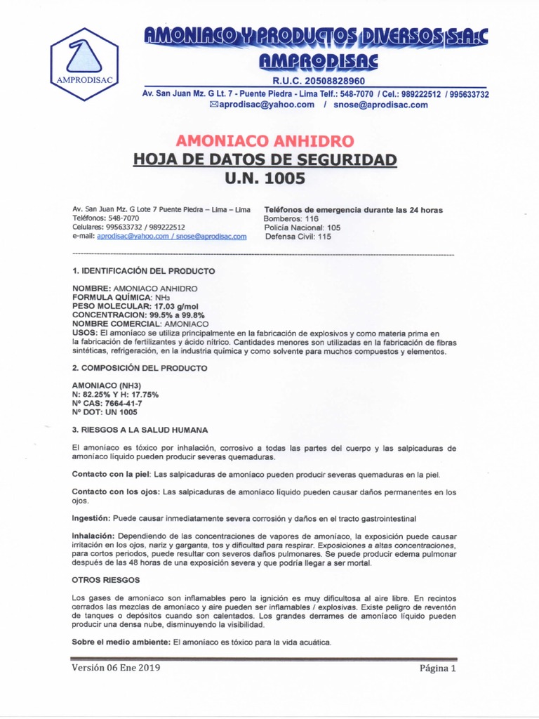 MSDS NH3 Version 6 PDF | PDF