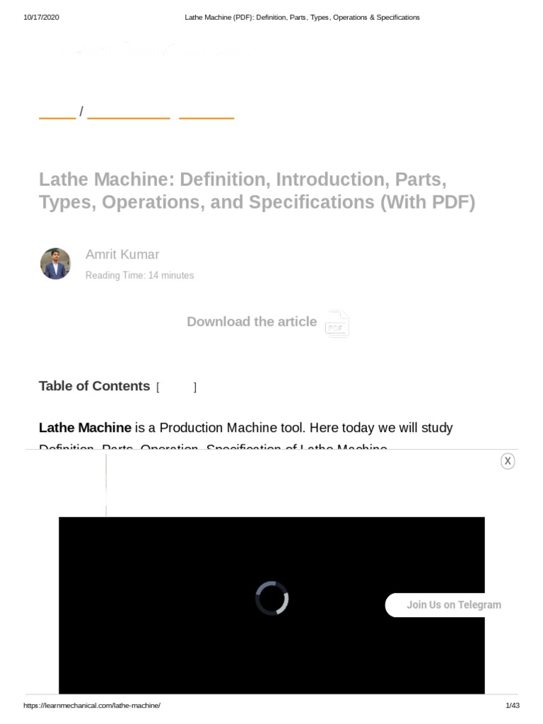 Lathe Machine (PDF) - Definition, Parts, Types, Operations & Specifications PDF | PDF ...