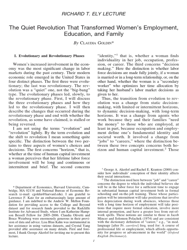 Quiet Revolution in Women's Roles | PDF | Labour Economics | Unemployment