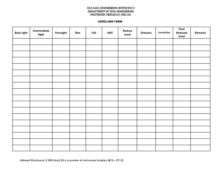 Engineering Surveying Levelling Form | PDF