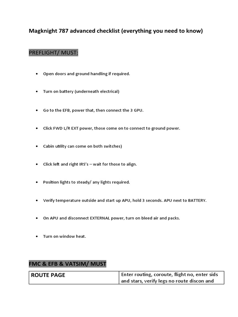 Preflight/ Must:: Magknight 787 Advanced Checklist (Everything You Need ...