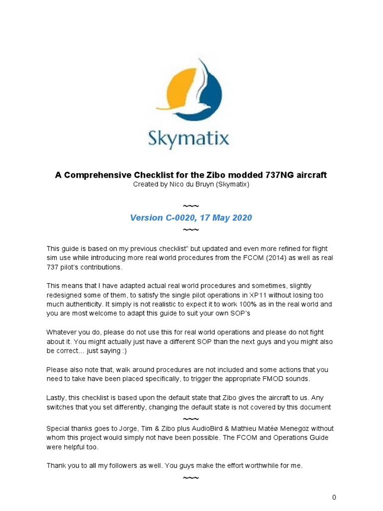 Zibo Mod Checklist - Training Checklist | PDF | Takeoff | Landing Gear