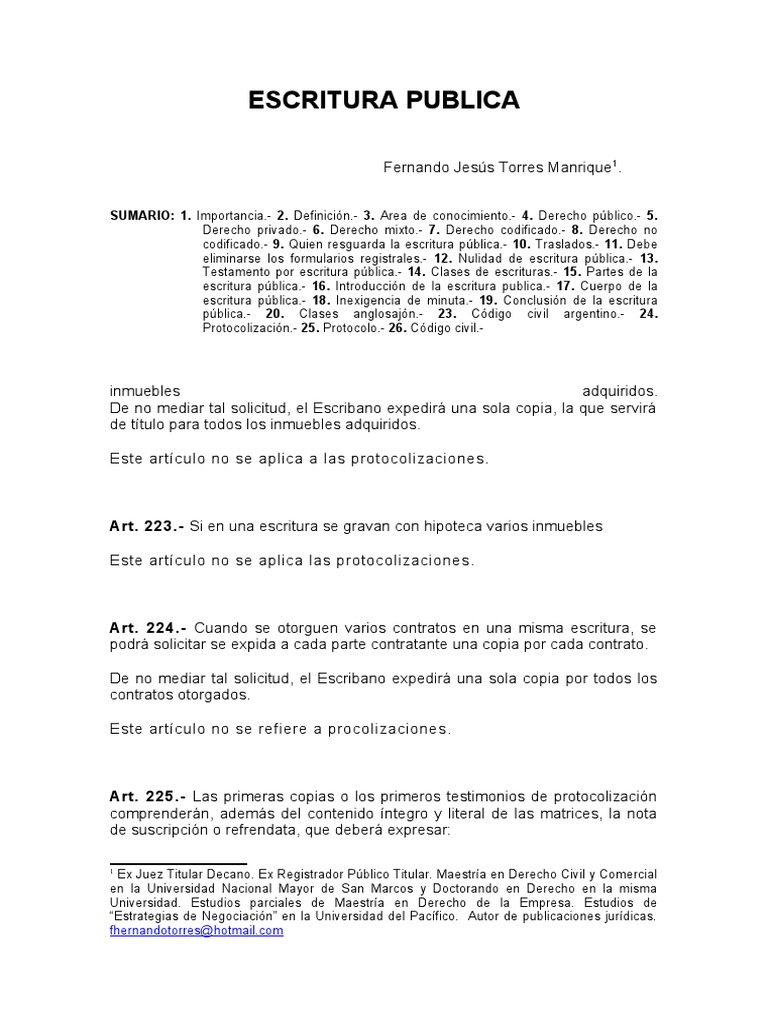 Escritura Publica: SUMARIO: 1. Importancia.-2. Definición. - 3. Area de ...