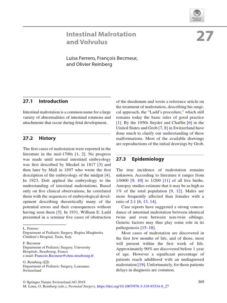 Intestinal Malrotation and Volvulus: Luisa Ferrero, François Becmeur ...