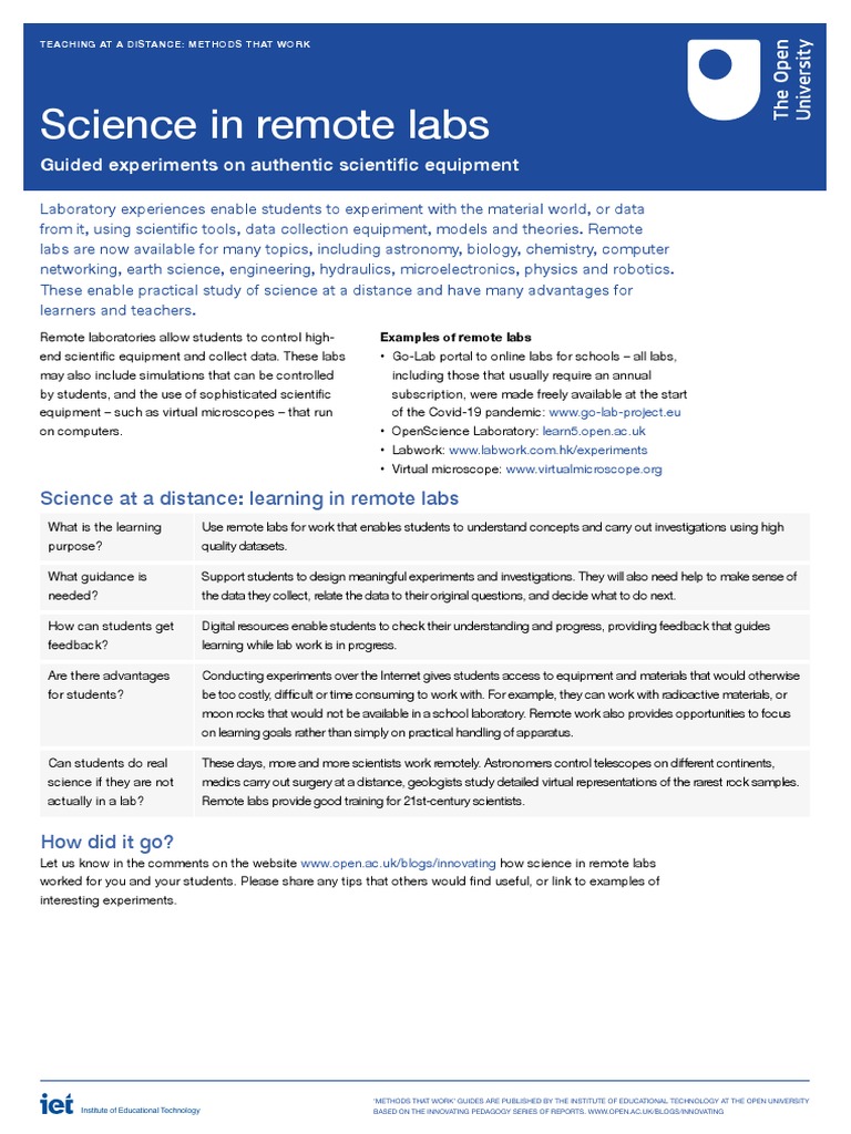 Science in Remote Labs | PDF | Laboratories | Experiment