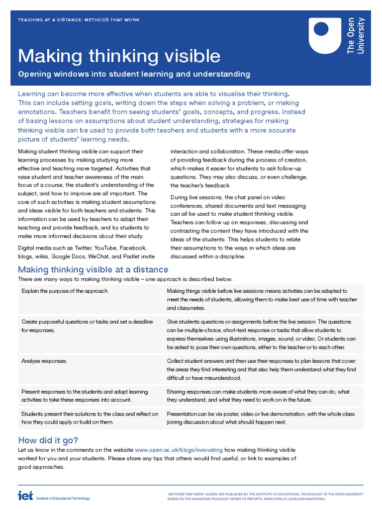 Making Thinking Visible | PDF | Teachers | Educational Technology