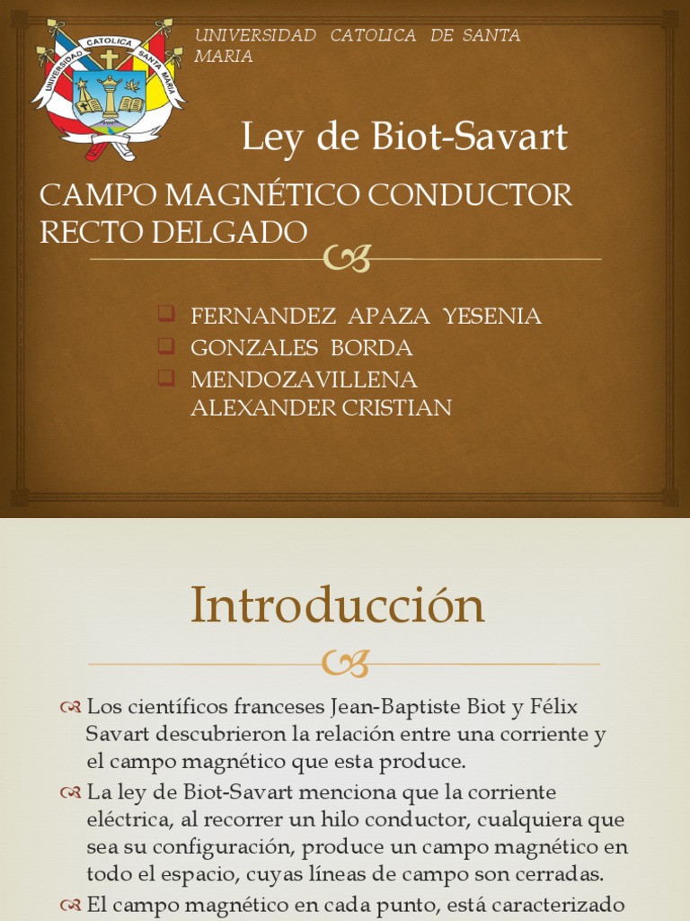 Ley de Biot-Savart EXPOO | PDF | Campo magnético | Corriente eléctrica