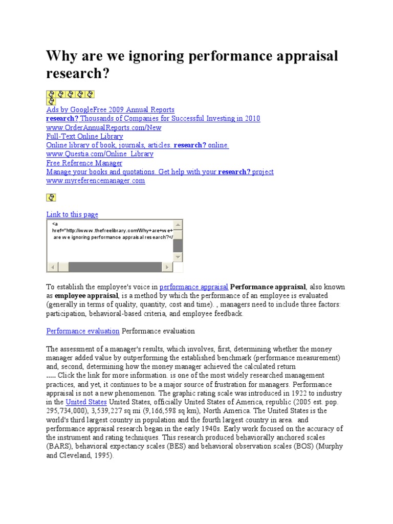 Why Are We Ignoring Performance Appraisal Research | PDF | Performance Appraisal | Business