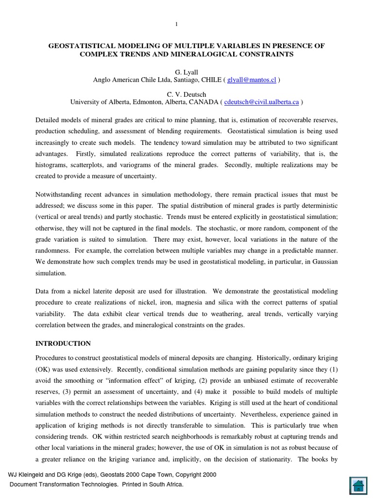 Geostatistical Modeling Of Multiple Variables In Presence Of Complex