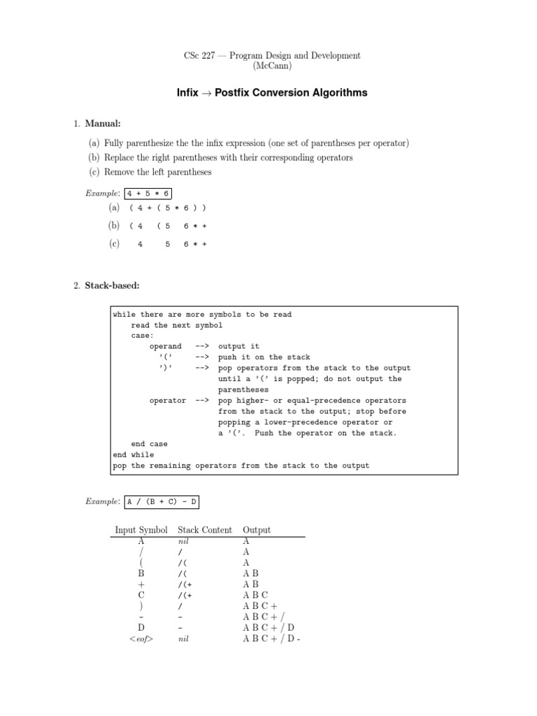 Infix Postfix Conversion Algorithms | PDF | Computers