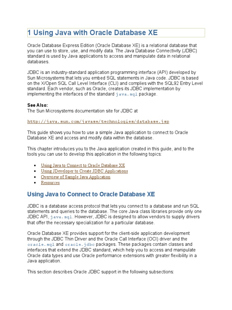Using Java To Connect To Oracle Database XE | PDF | Java (Programming ...