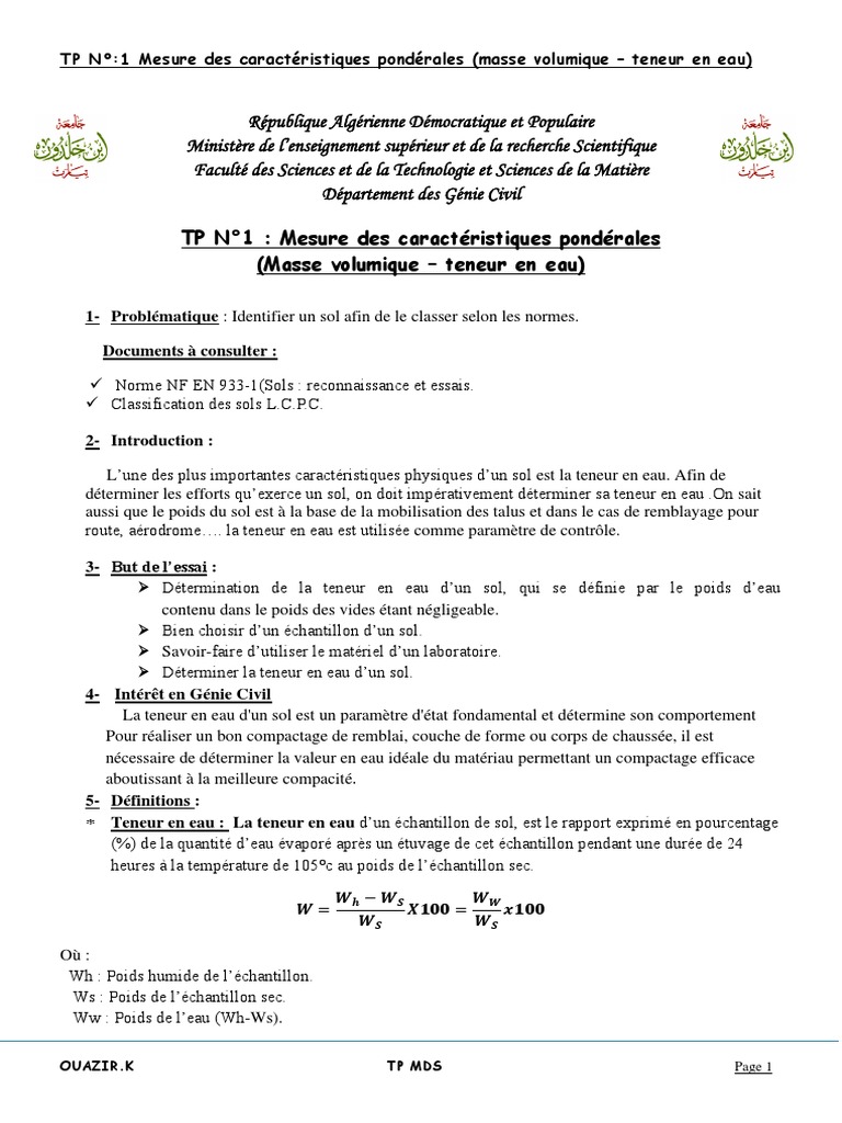Fiche TP MDS - TP N°01 PDF | PDF | Physique | Sciences physiques