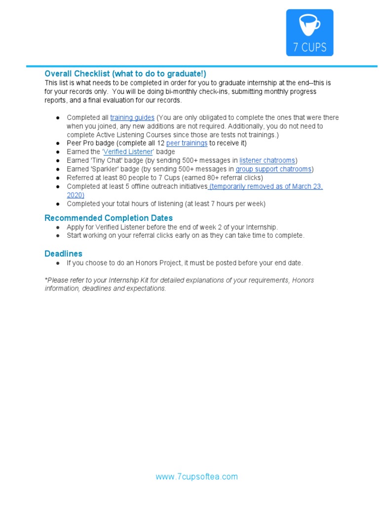 Internship Graduation Checklist | PDF