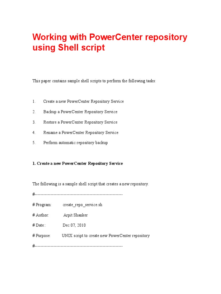 PowerCenter Repository Shell Scripts | PDF | Backup | Information ...
