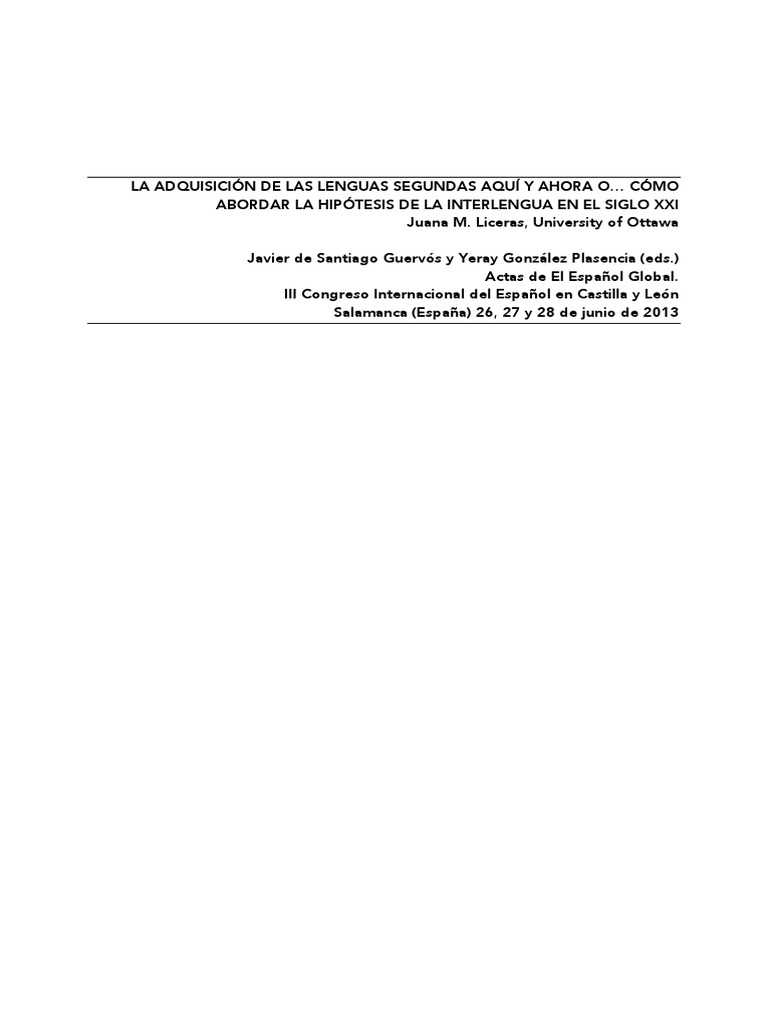 La Adquisicion de Las Lenguas Segundas A PDF | PDF | Aquisición de ...