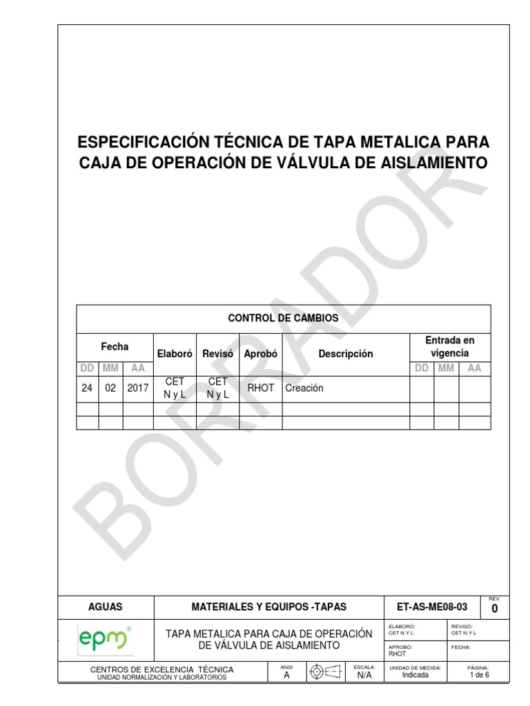 ET AS ME08 03 Tapa Metalica para Caja de Operacion de Valvulas de ...