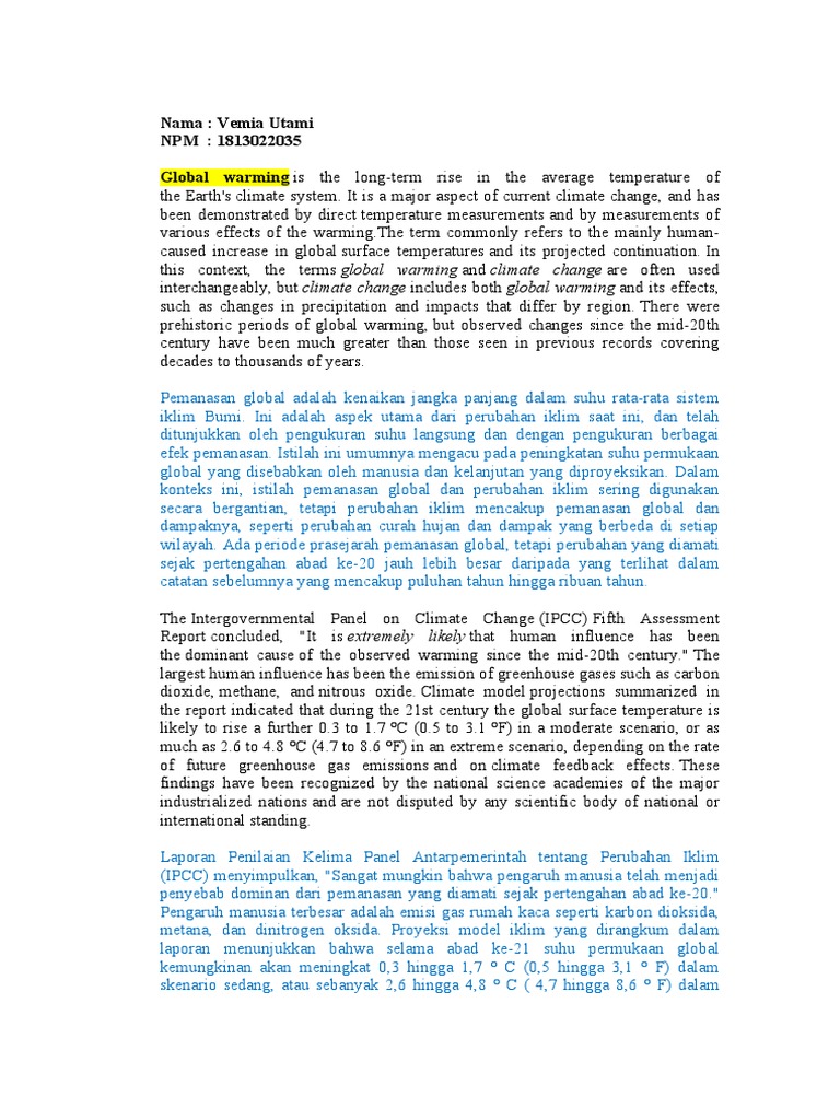 Nama: Vemia Utami NPM: 1813022035 Global Warming Is The Long-Term Rise ...