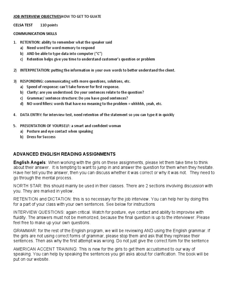 Job Interview Objectiveshow To Get To Guate Celsa Test Communication ...