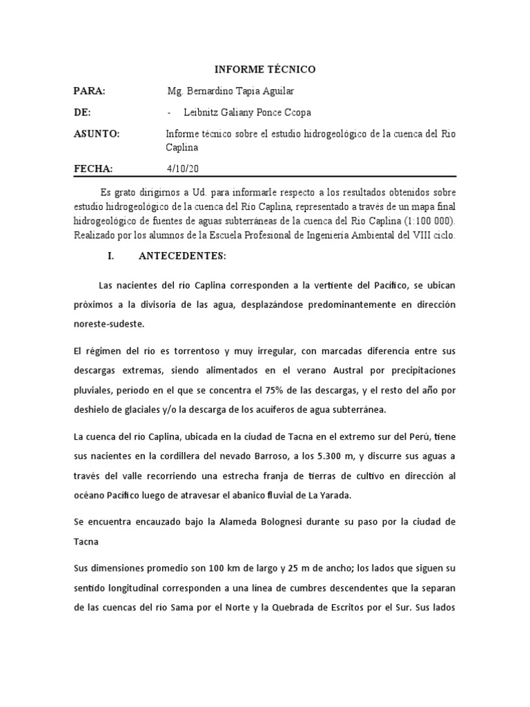 INFORME TÉCNICO Cuenca Caplina Av | PDF | Cuerpos de agua | Geografía Física
