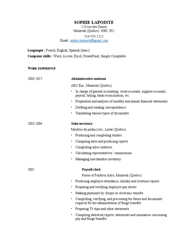 Cv-Chronologique en | PDF | Montreal | Payroll