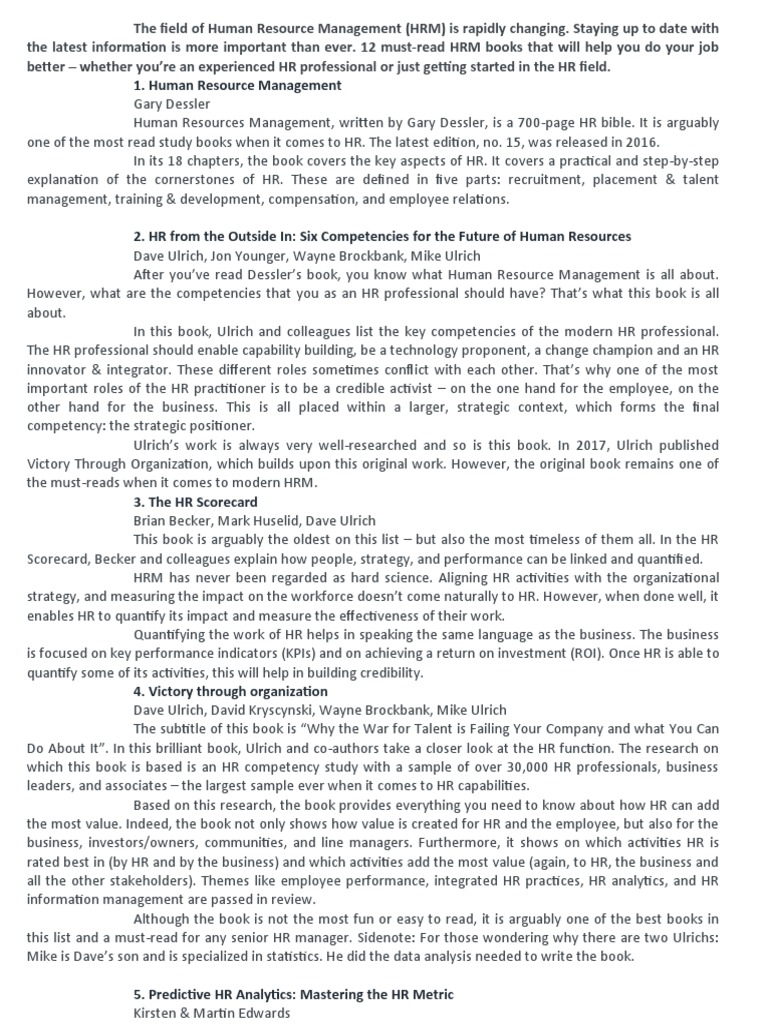 Must Read HR Books | PDF | Analytics | Human Resource Management