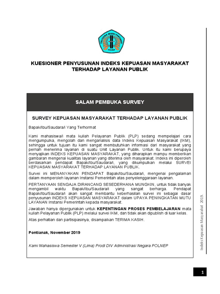 Lampiran 1. Lembar Survey IKM PermenPAN | PDF