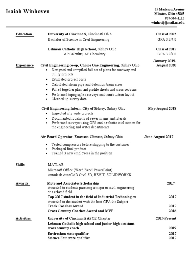 Isaiah Winhoven Resume | PDF