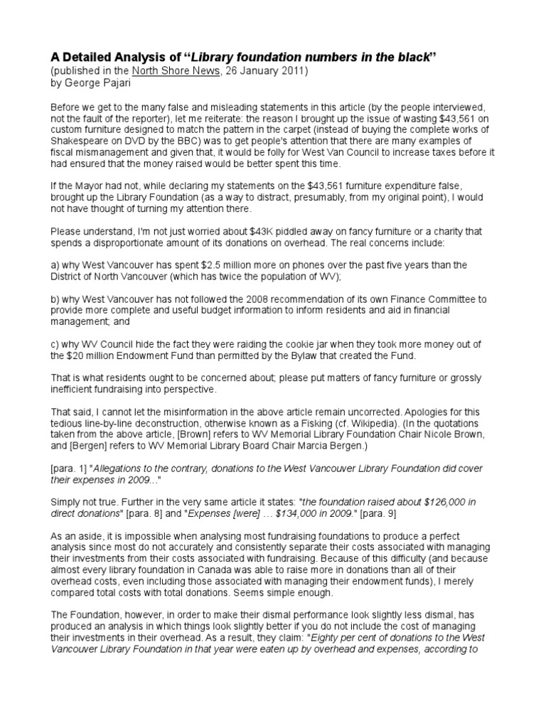 Response To North Shore News Article On West Vancouver Library | PDF ...