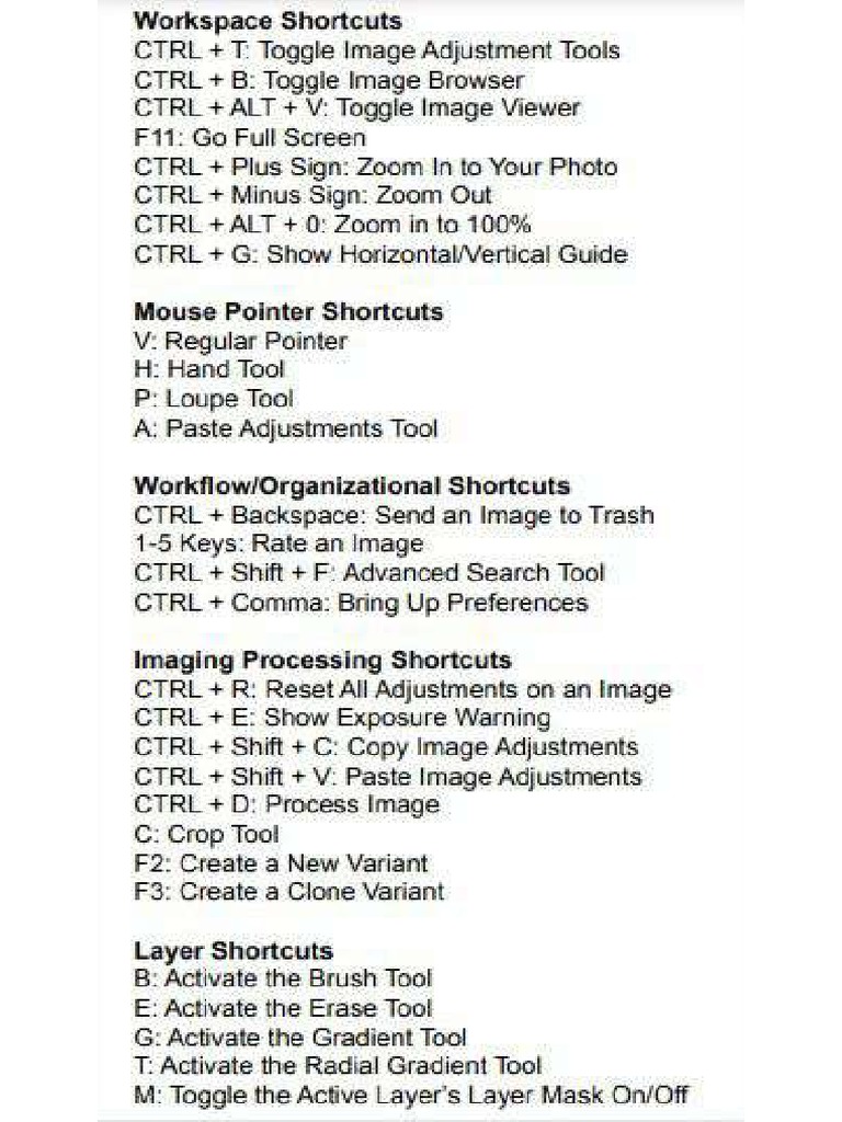 Capture One Shortcuts | PDF