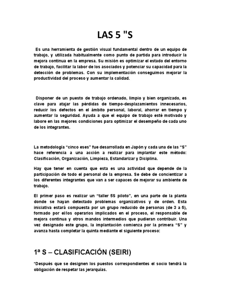 Las 5 "S: 1 S - Clasificación (Seiri) | PDF | Business