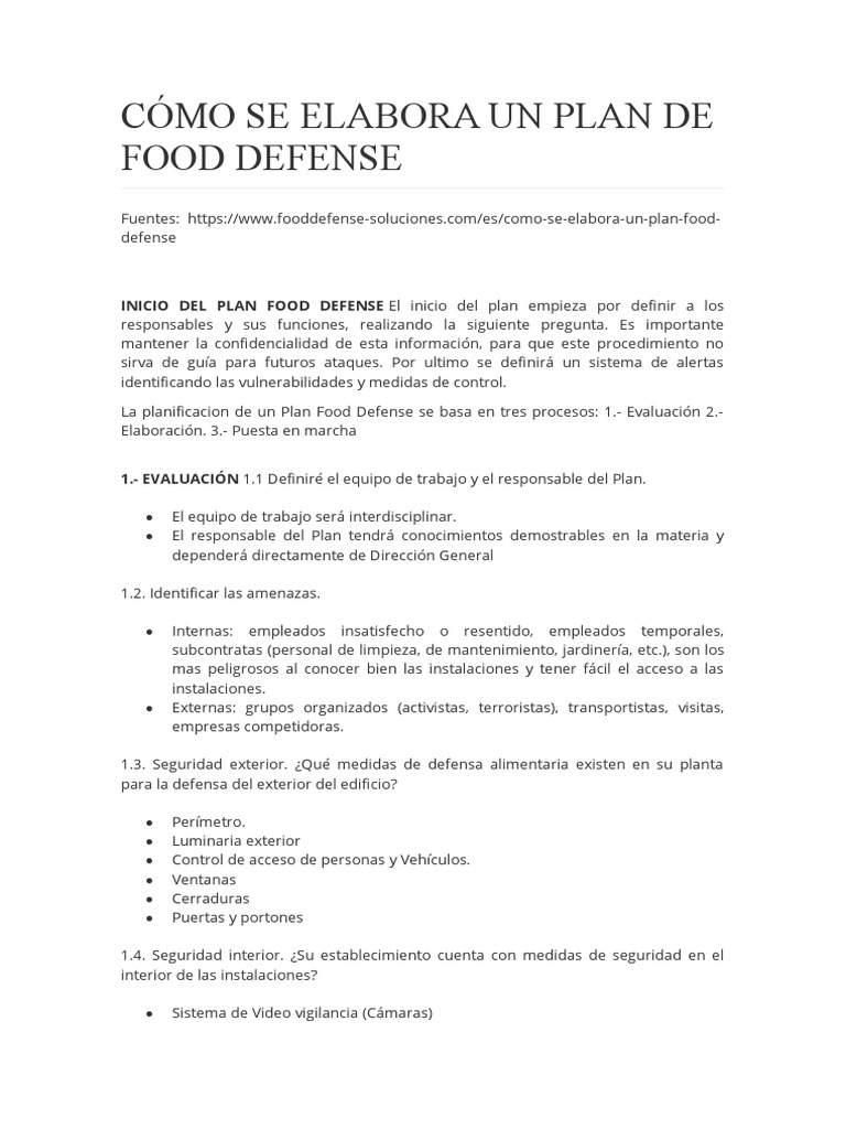 Cómo Hacer Un Plan Food Defense | PDF | Agua | Business