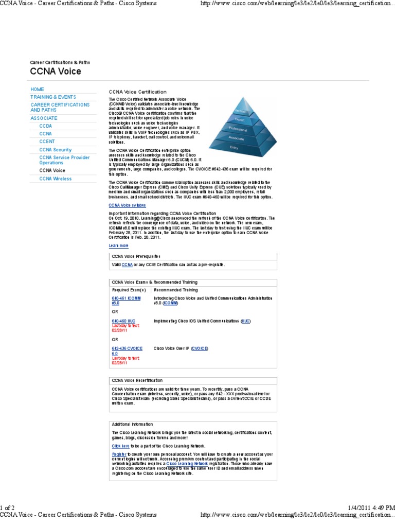 CCNA Voice - Career Certifications & Paths - Cisco Systems | PDF ...