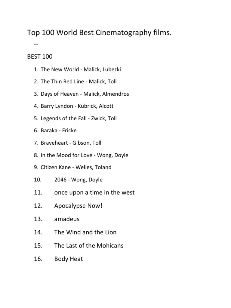 100 Best Cinematography Films | PDF | Leisure