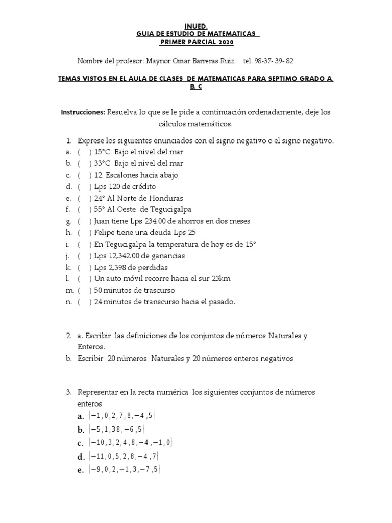 Guia de Septimo | PDF | Entero | Matemática Elemental