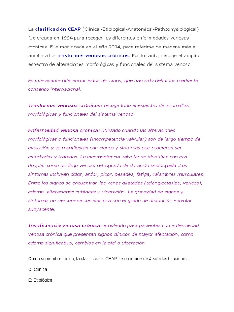 Clasificación CEAP de Los Trastornos Venosos Crónicos | PDF | Trombo | Vena