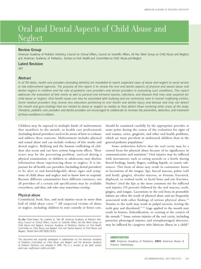 Oral and Dental Aspects of Child Abuse and Neglect: Review Group Latest ...