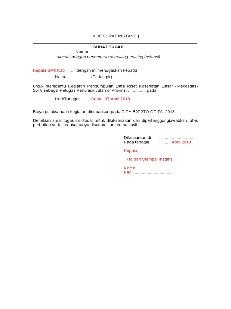 Contoh Surat Tugas SPJ Kegiatan | PDF