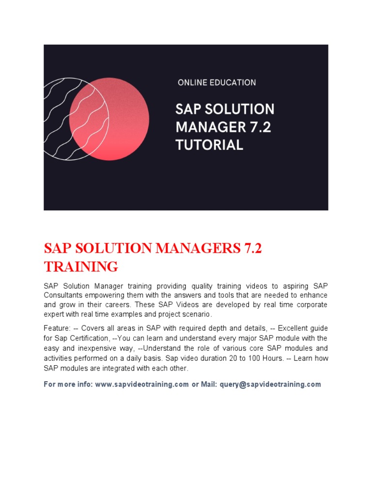 SAP Solution Manager Training Videos | PDF