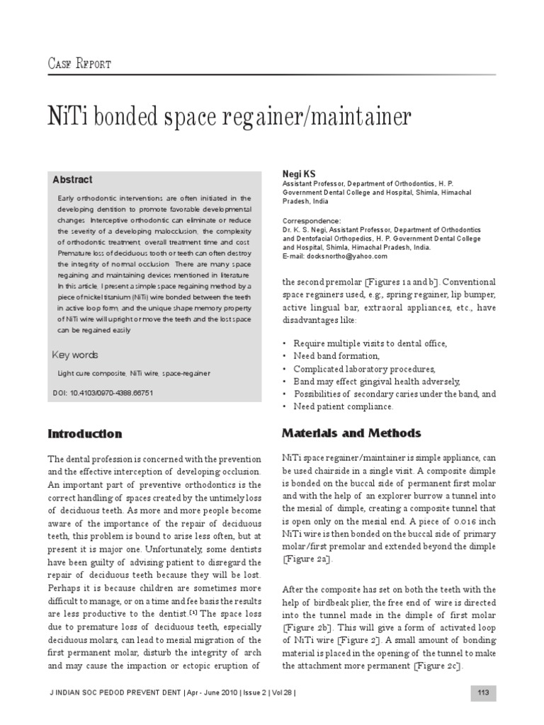 NiTi Bonded Space Regainer - Maintainer | PDF | Orthodontics | Image ...