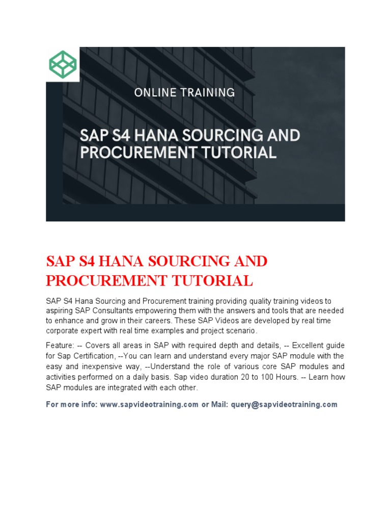 Sap S4 Hana Sourcing and Procurement Tutorial | PDF