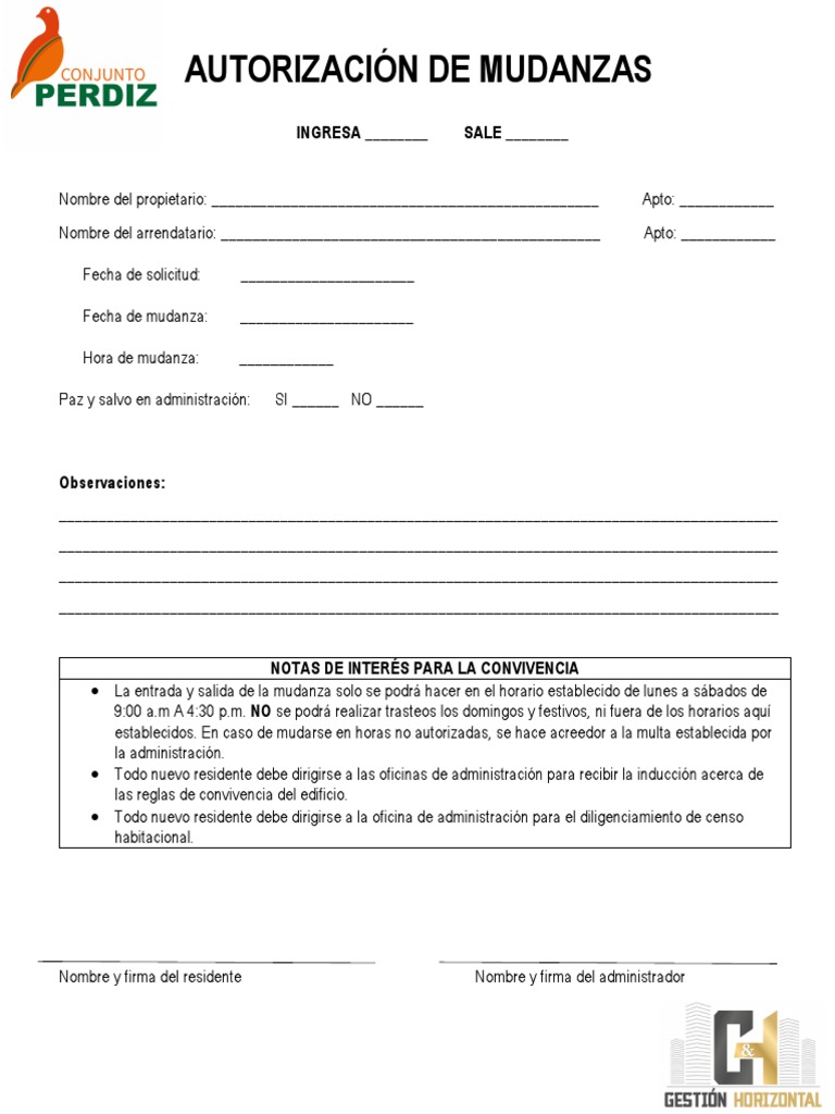 Formato Autorización de Mudanzas | PDF