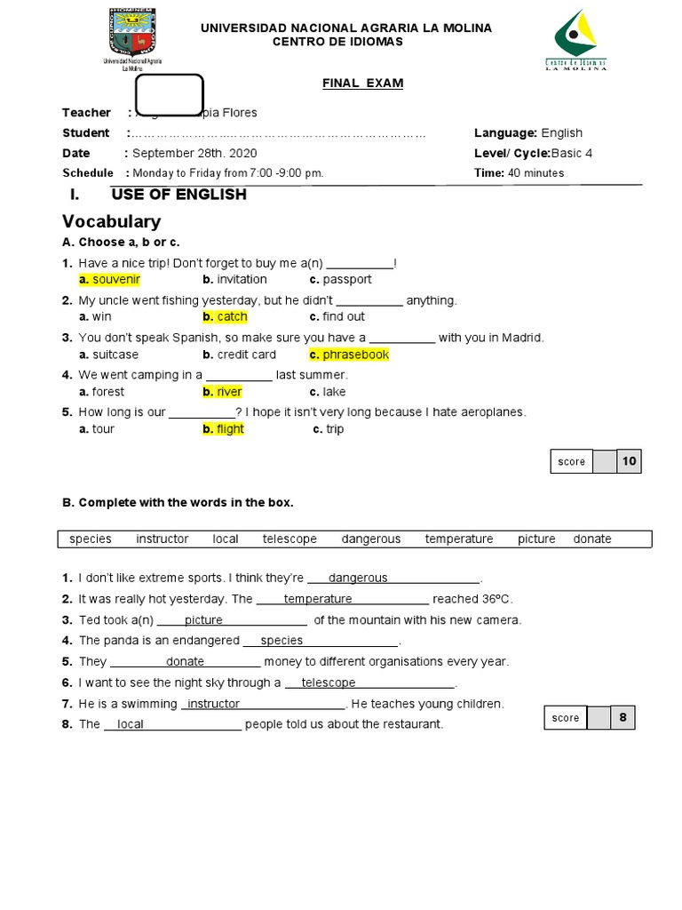FINAL EXAM BASIC 4 2020 2 Resuelto | PDF | Semiotics | Linguistics