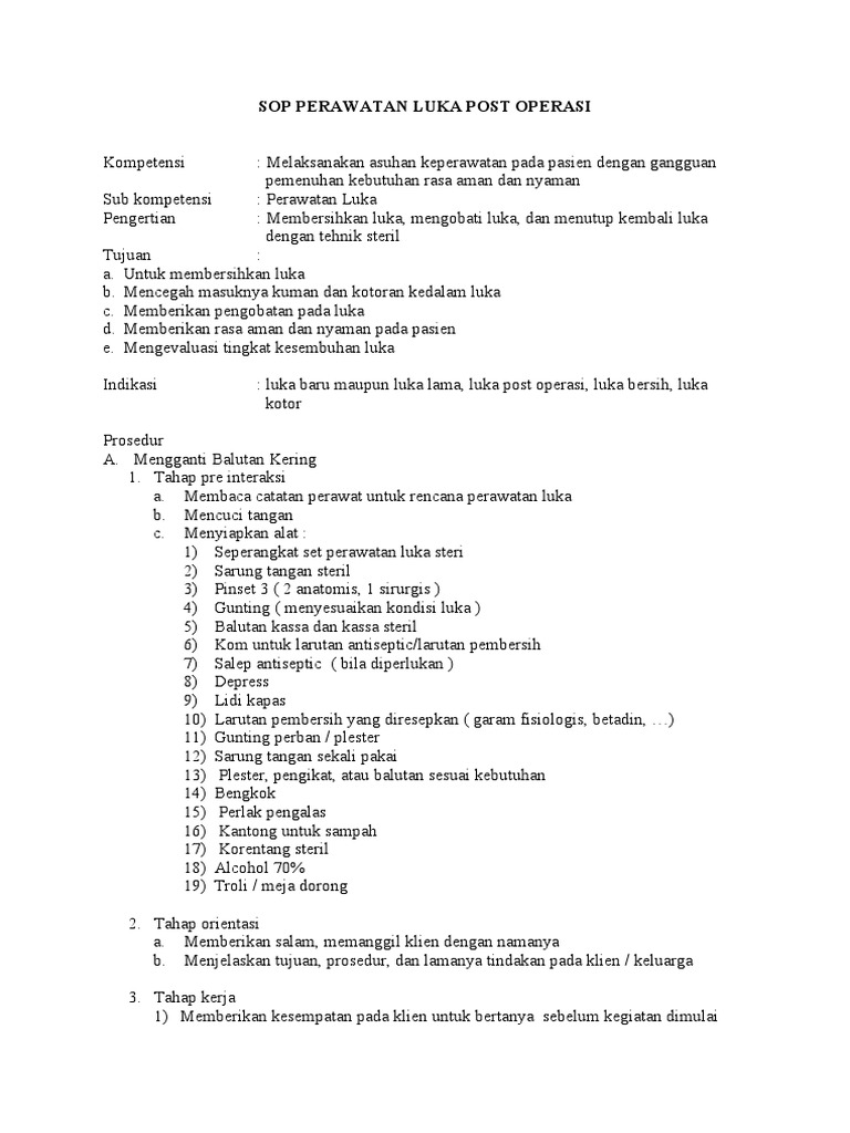 Sop Perawatan Luka Post Operasi | PDF