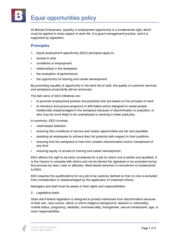 Equal Opportunities Policy: Principles | Download Free PDF | Equal ...