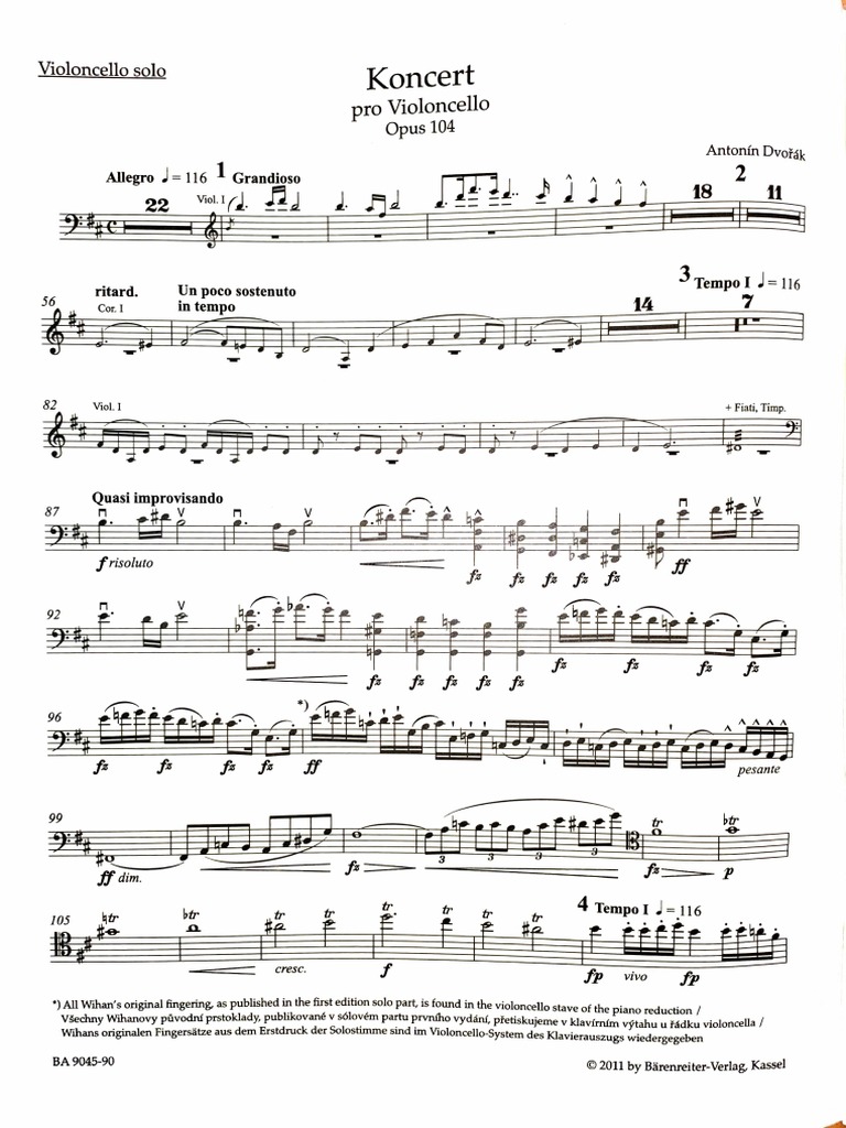Dvorak Concerto Cello Part | PDF | Tempo | Notation