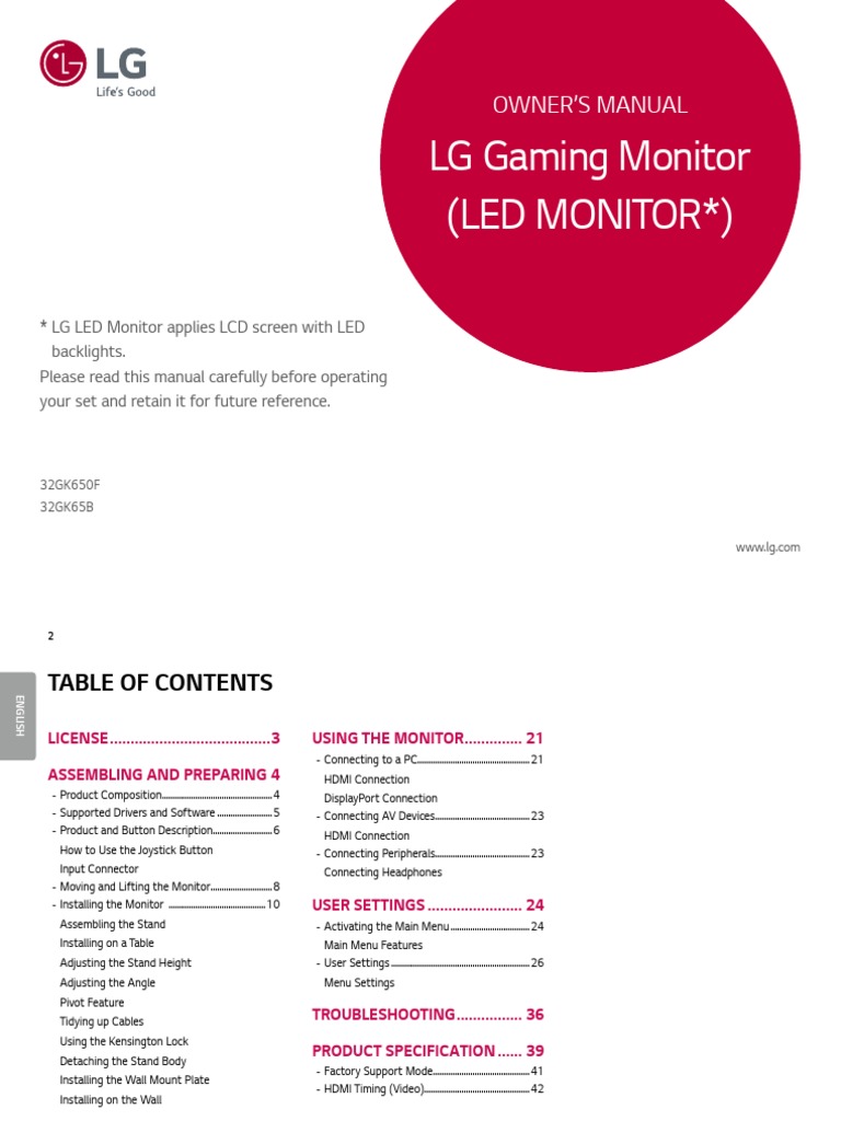LG Gaming Monitor (Led Monitor ) : Owner'S Manual | PDF | Hdmi ...